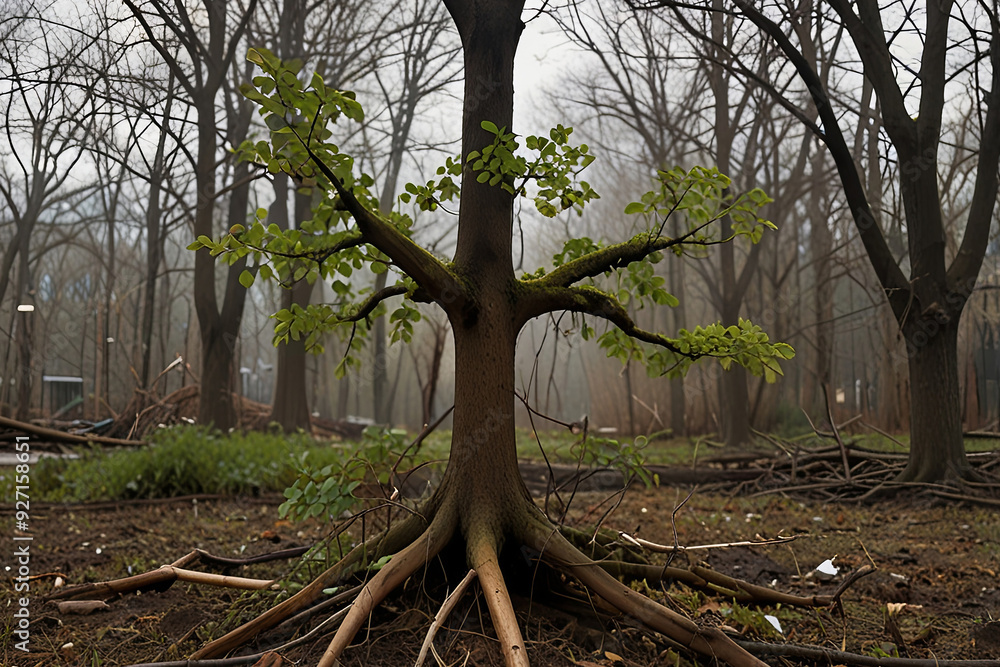 Vibrant tree symbolizing resilience and hope, standing tall amid storm ...