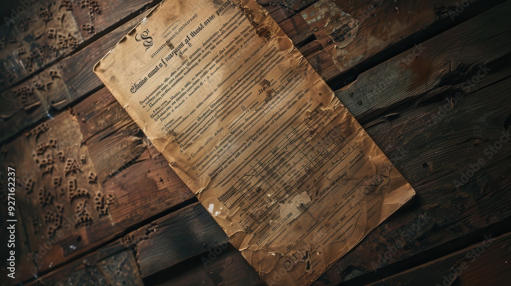A weathered, yellowed document with illegible text in a foreign ...