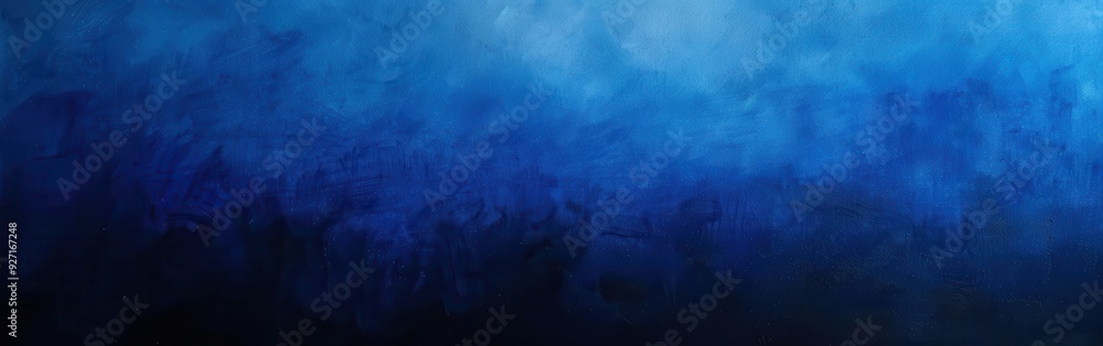 A digital watercolor painting depicts a blue abstract background with a ...