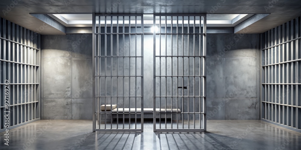 modern minimalist jail cell with sleek silver bars and polished ...