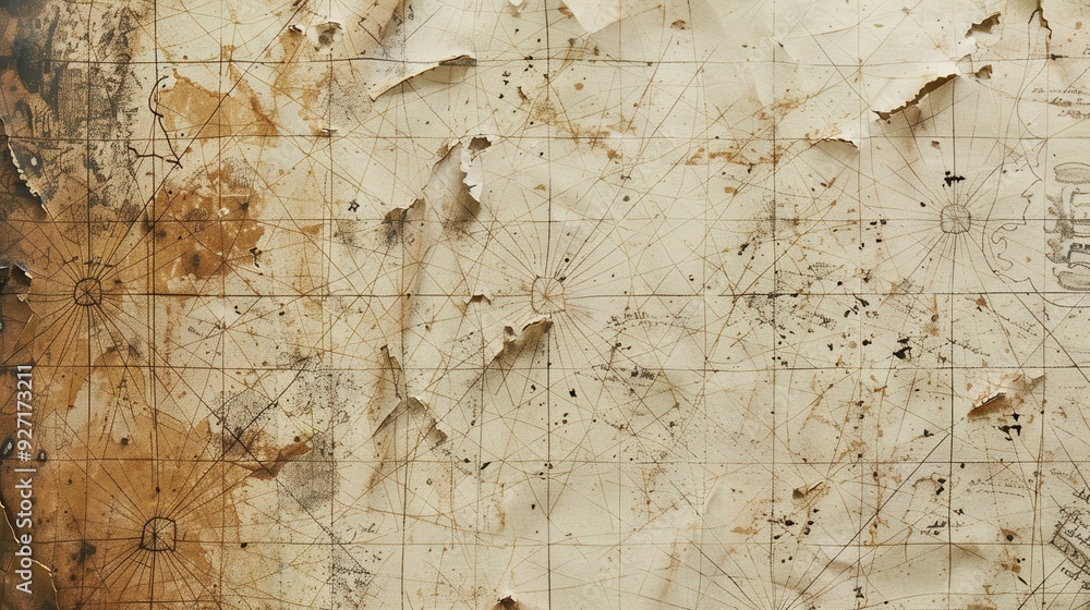 A close-up view of a tattered and faded nautical chart, revealing the ...