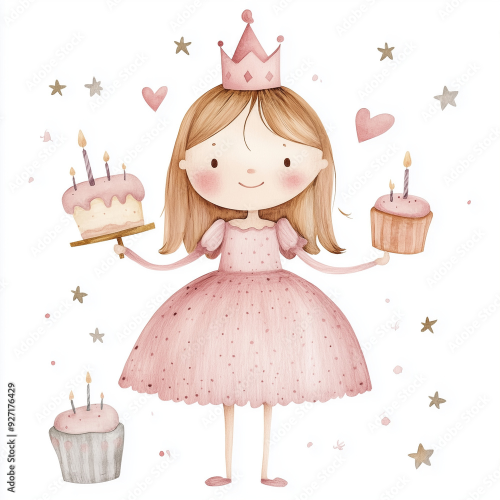 cute clipart style Illustration of a princess, on her birthday, clean ...