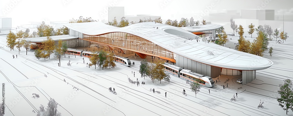 Conceptual layout of a multimodal transportation hub, integrating ...