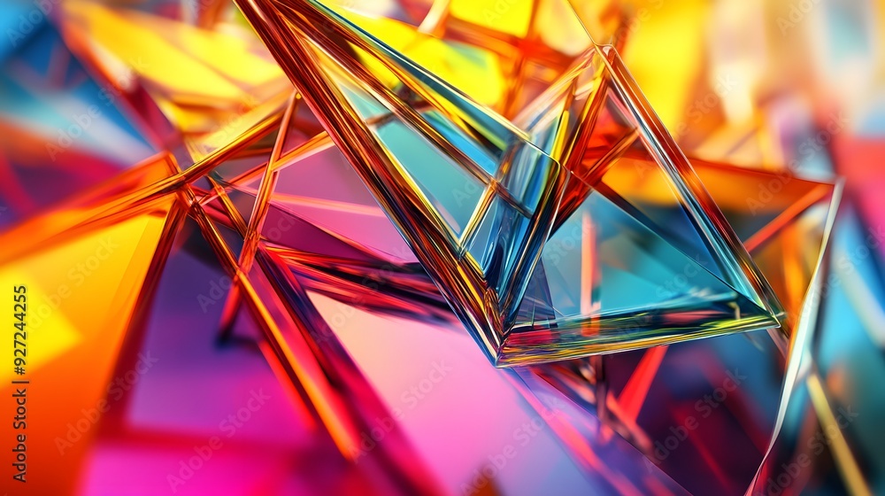63. "A dynamic 3D abstract scene with a lattice of geometric prisms and ...