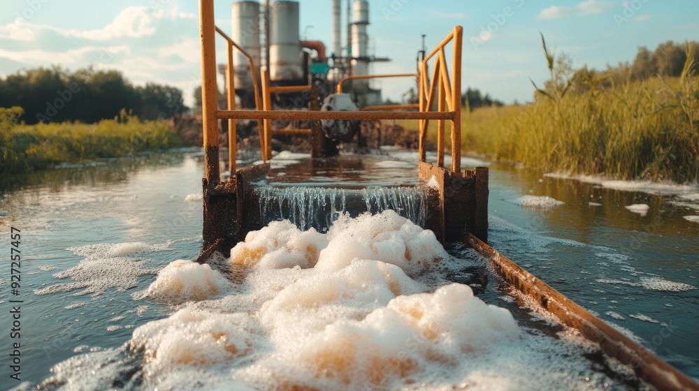 Industrial factories pour wastewater into rivers. causing wastewater ...