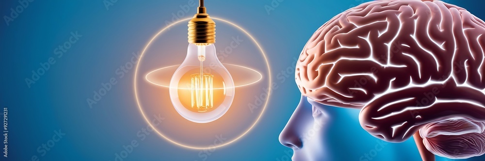 human brain glows inside a light bulb against a dark background ...