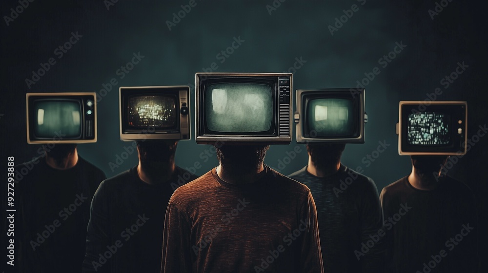 People with tv screens as heads symbolize mind control and media ...