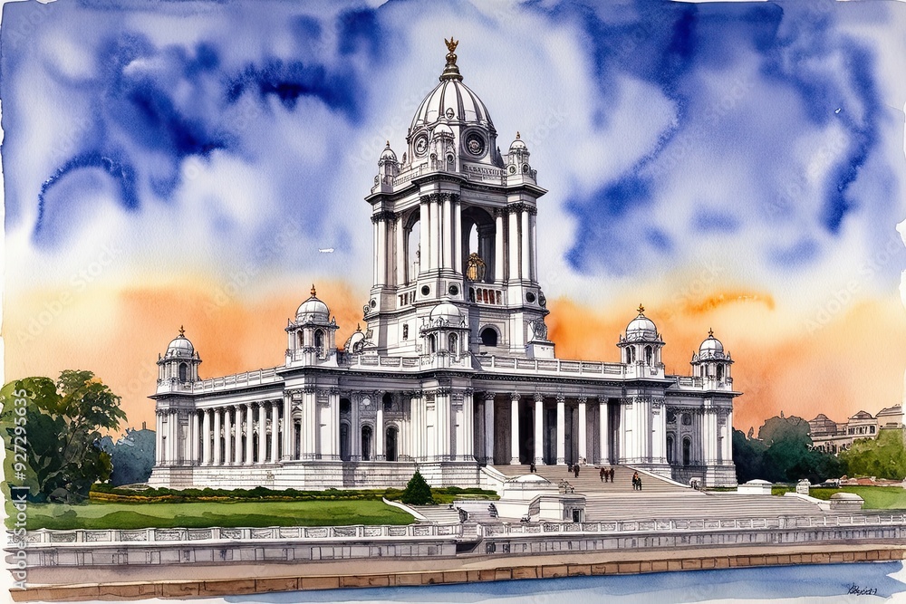 Watercolor Painting of Victoria Memorial Kolkata Iconic Architectural ...
