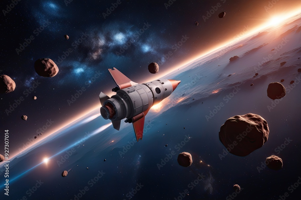 3D Astral Field Panorama with Rocket Premium Digital Space Landscape ...