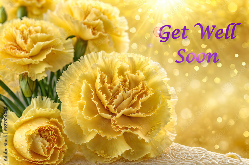 Get well soon card with a heartwarming bouquet of yellow carnation ...