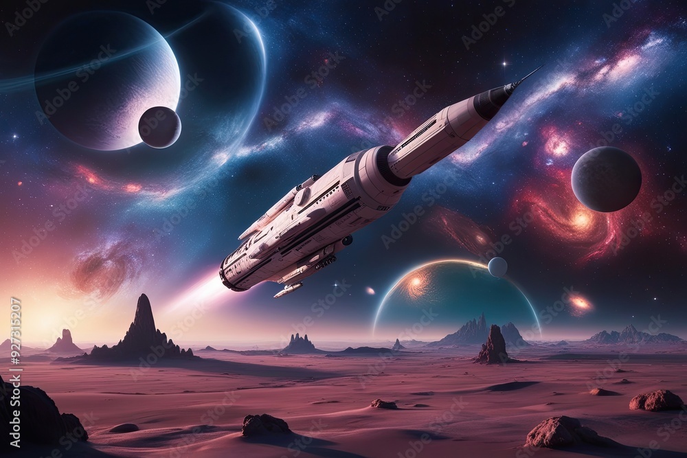 Stunning 3D Space Scene with Spaceship Future Designs and Cosmic ...