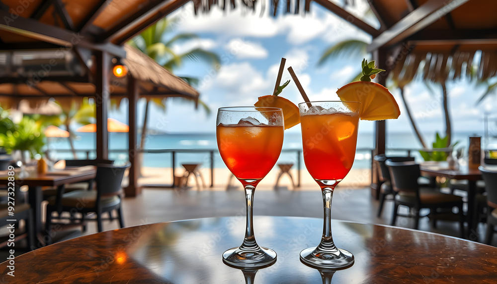 Hawaii mai tai drinks at resort hotel restaurant. Famous hawaiian rum ...