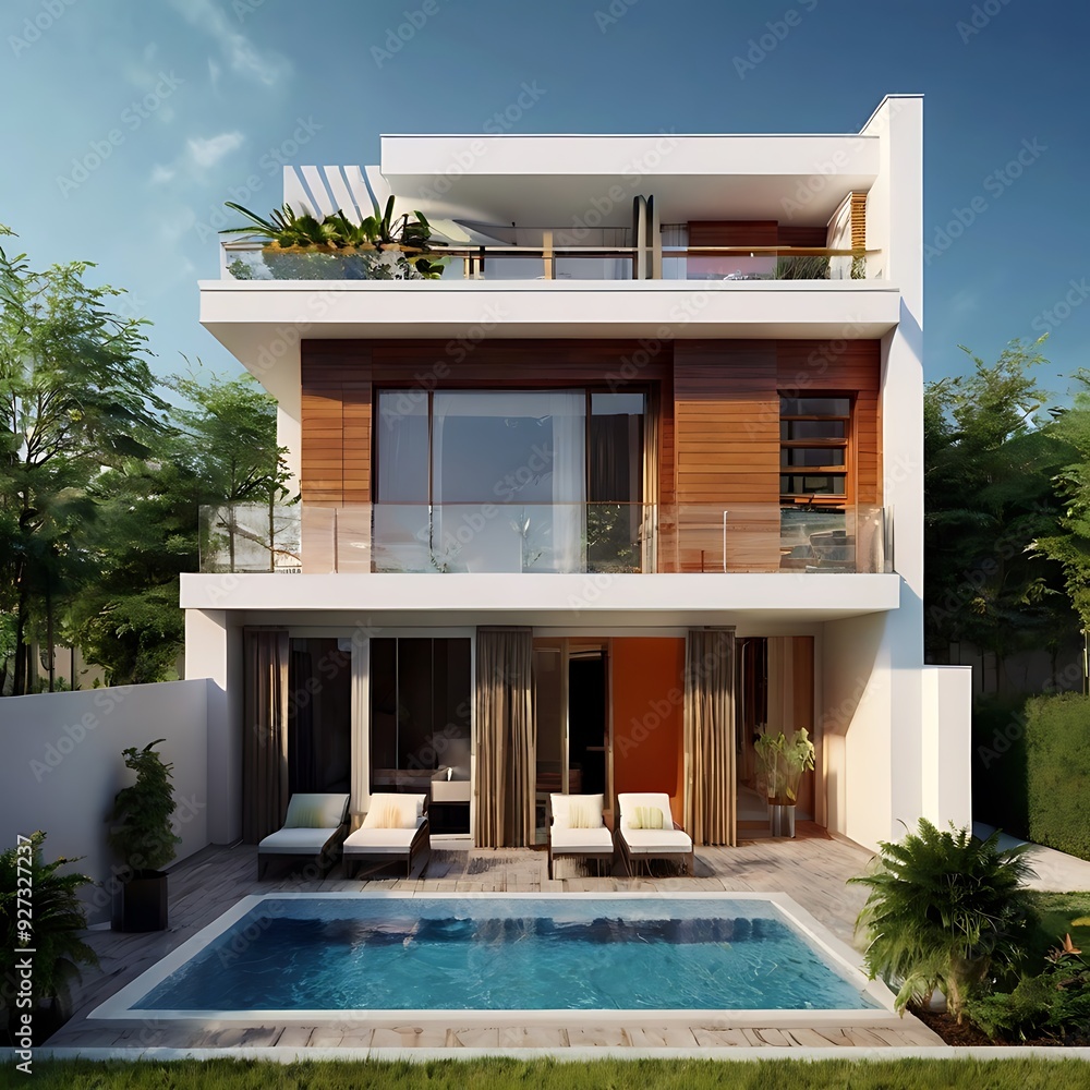 Rendering house model with bright background, luxury modern house on ...
