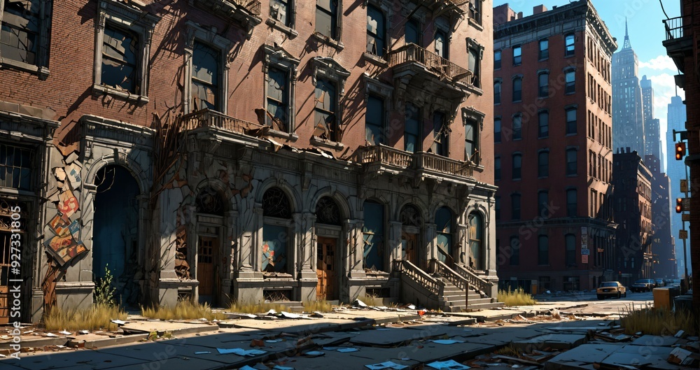 abandoned town city buildings on a street. post apocalyptic wasteland ...