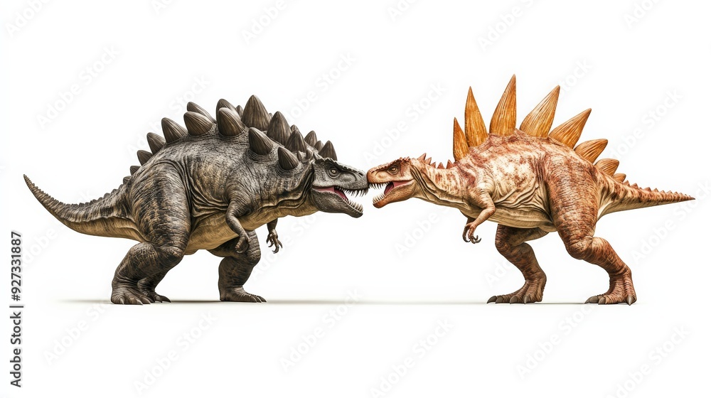 Realistic animation of two stegosaurus dinosaurs facing each other ...