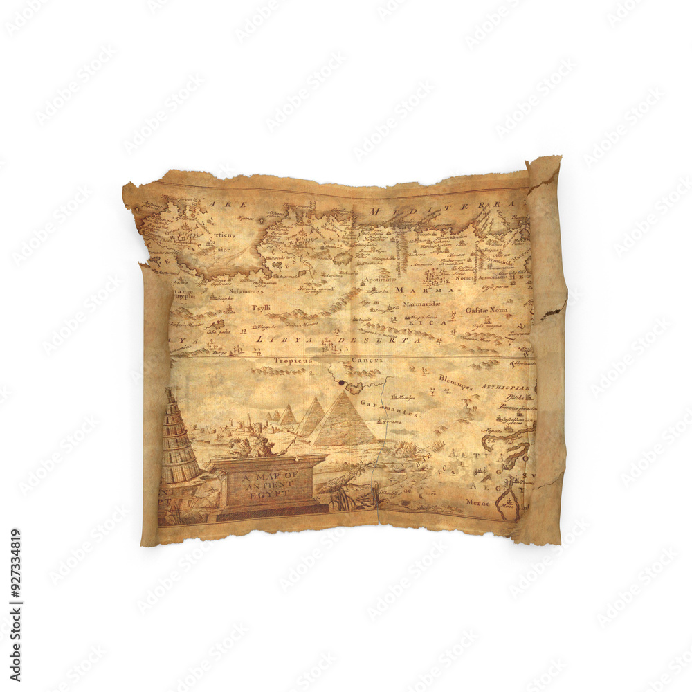 Paper treasure map. Old parchment scroll. Papyrus for game letter or ...