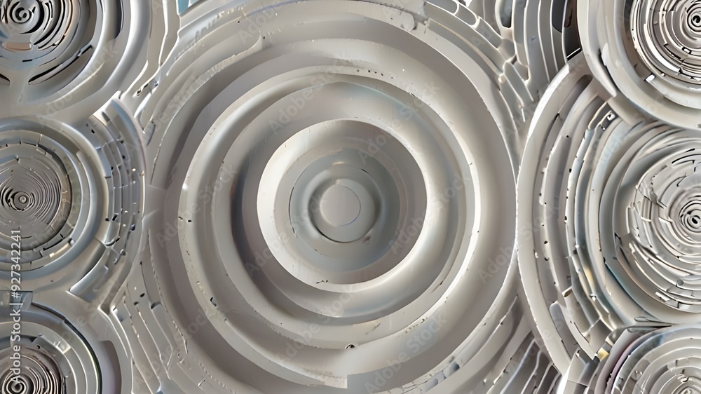 Concentric randomly offset white rings or circles steps fading out ...