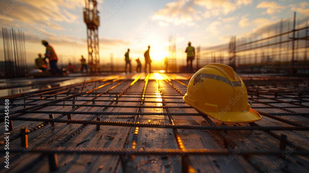 Early Construction Stages at Sunset with Hard Hat on Rebar - Labor Day ...