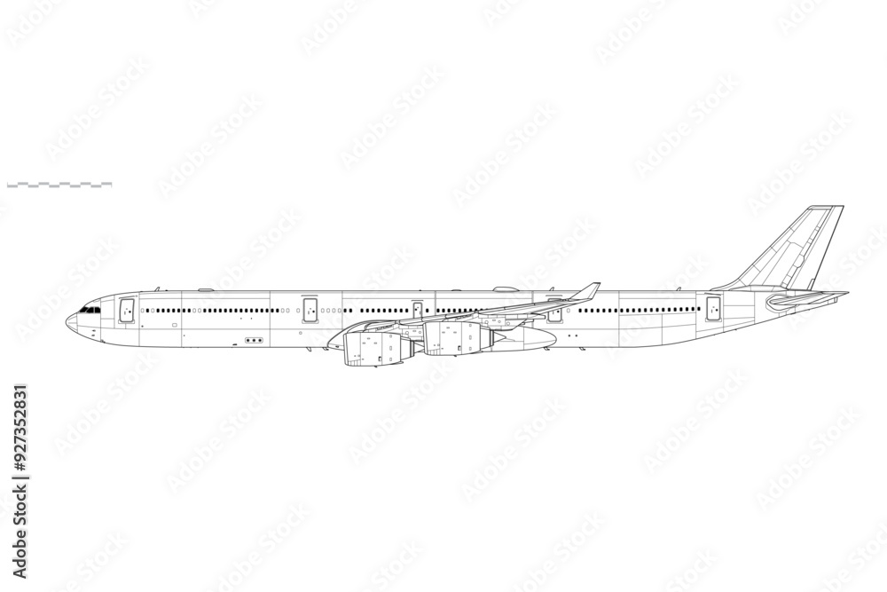 Airbus A340-600. Vector drawing of long-range, passenger jet airliner ...