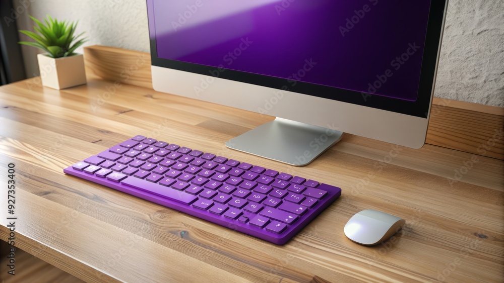 Purple keyboard with touch ID sensor and elevated keys sitting on a ...