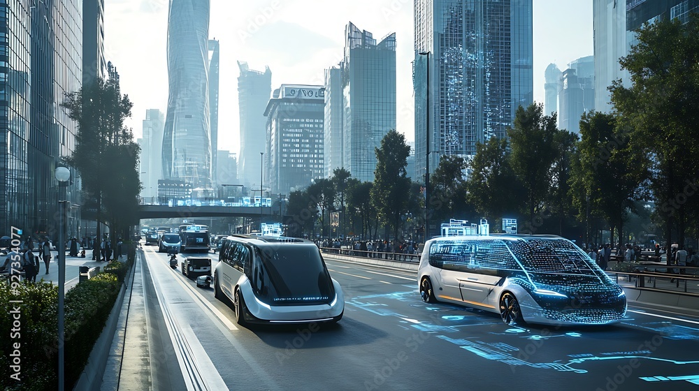 High-tech urban transportation network with AI-optimized routes and ...