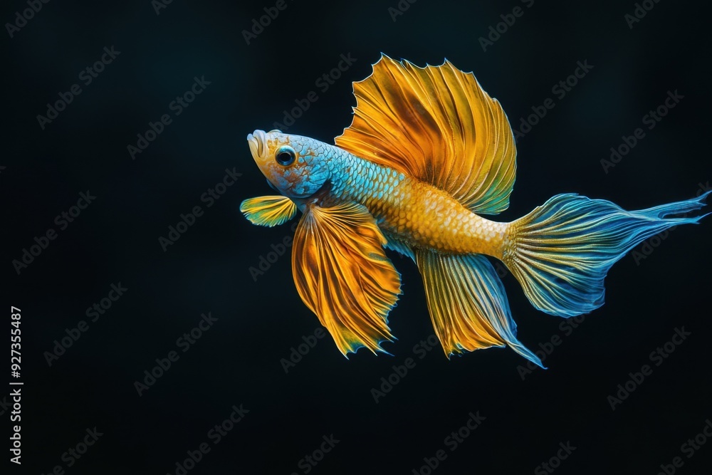 Colorful fish swimming gracefully through dark waters, showcasing ...