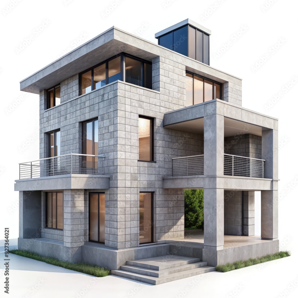 Modern concrete block house design with multiple levels and large ...