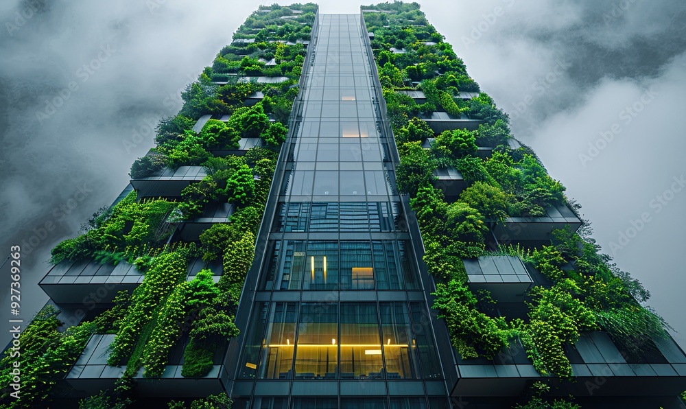 A sustainable green building in a modern city showcases eco-friendly ...