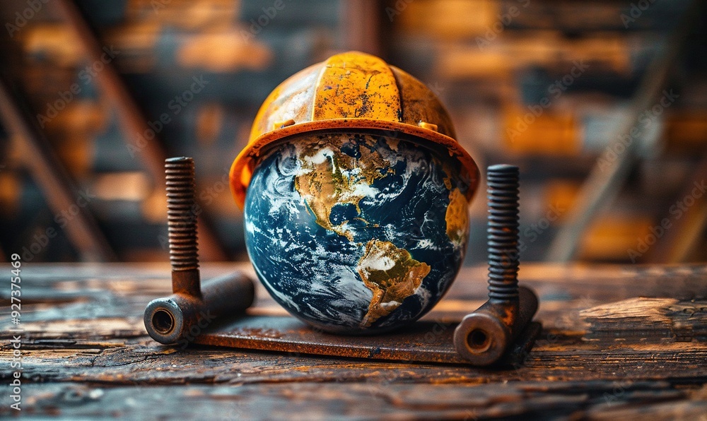 The symbol of safety and health at work, combining the planet Earth and ...