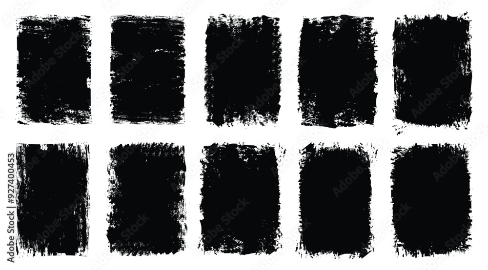 Rectangle brush stroke, ink paint brush, grunge lines. Black ...