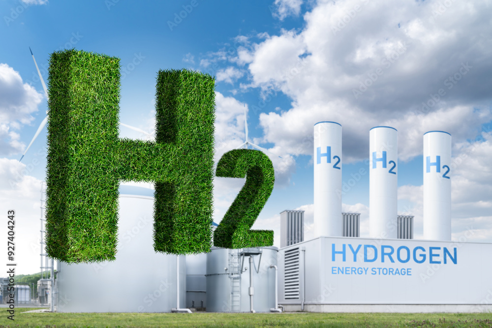 Hydrogen factory with energy storage concept. Green hydrogen production ...