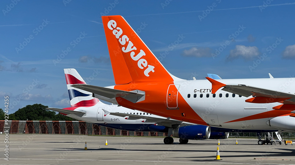 EasyJet and British Airways Airbus A320 Tails Stock Photo | Adobe Stock