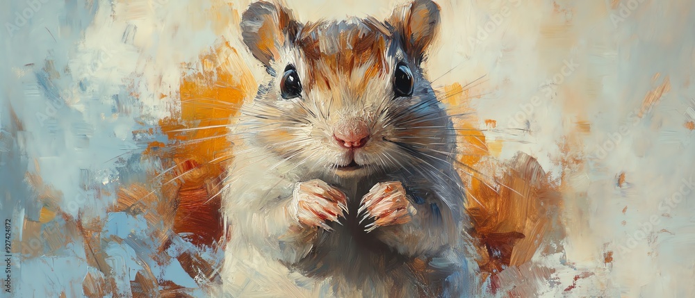 An oil painting of a gerbils beady eyes and tiny paws in a dramatic ...