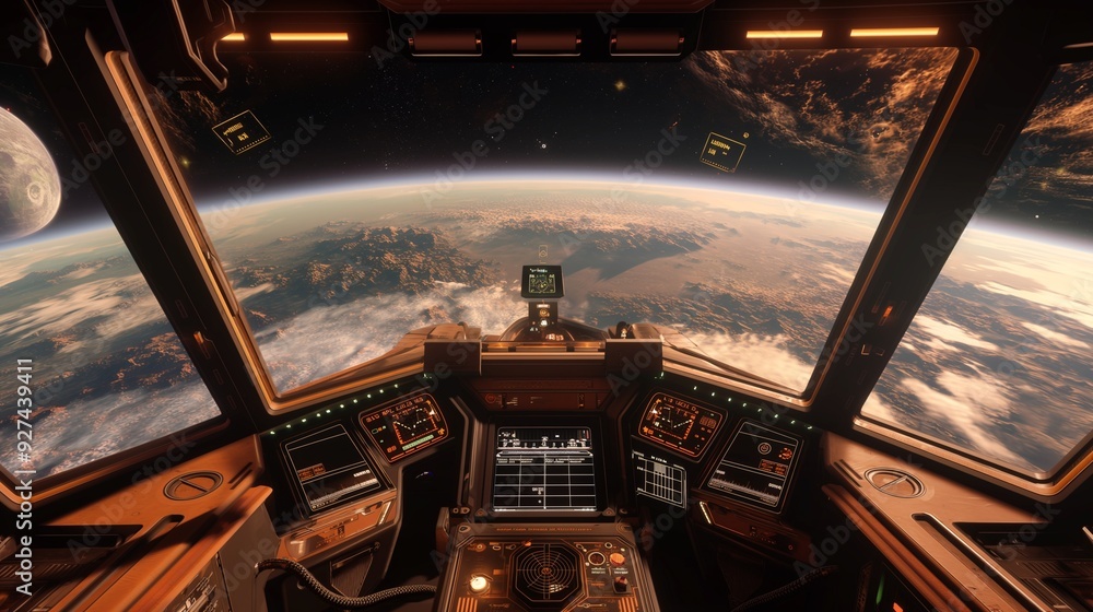A view from inside a spacecraft's cockpit as it descends into the ...