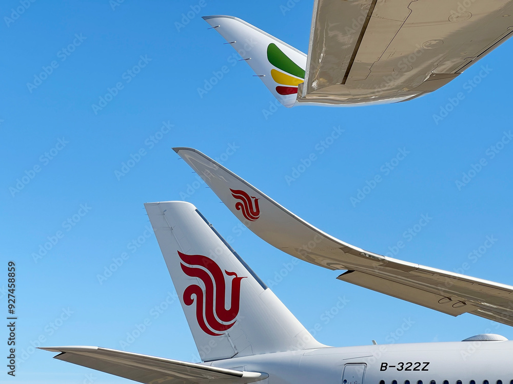 Airbus A350 Aircraft Wing Tips Air China And Ethiopian Airlines ...