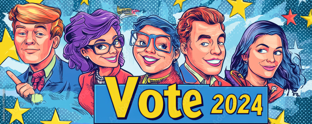 Retro-Inspired Characters Support 2024 Vote. A dynamic and colorful ...