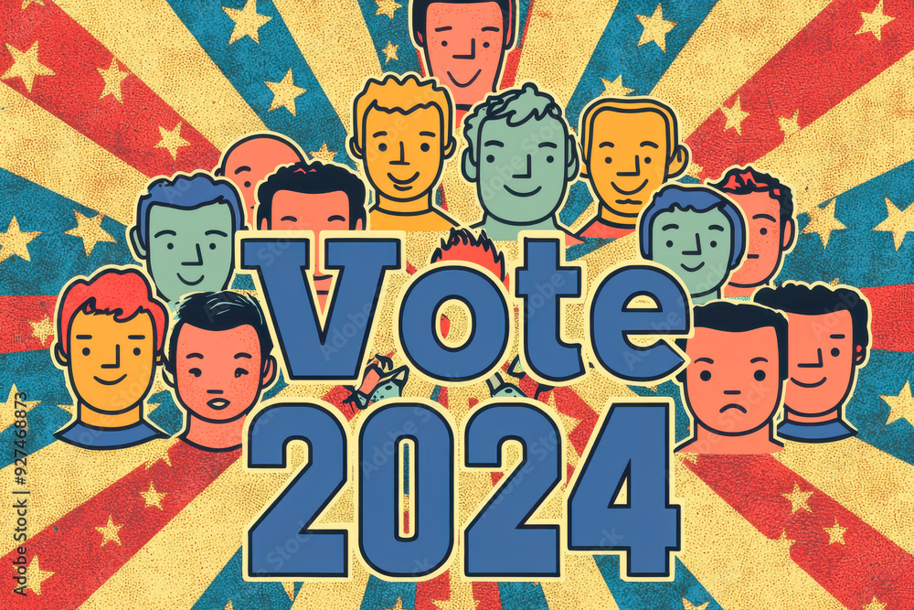 Colorful Cartoon Faces Rally for 2024 Election. A vibrant illustration ...