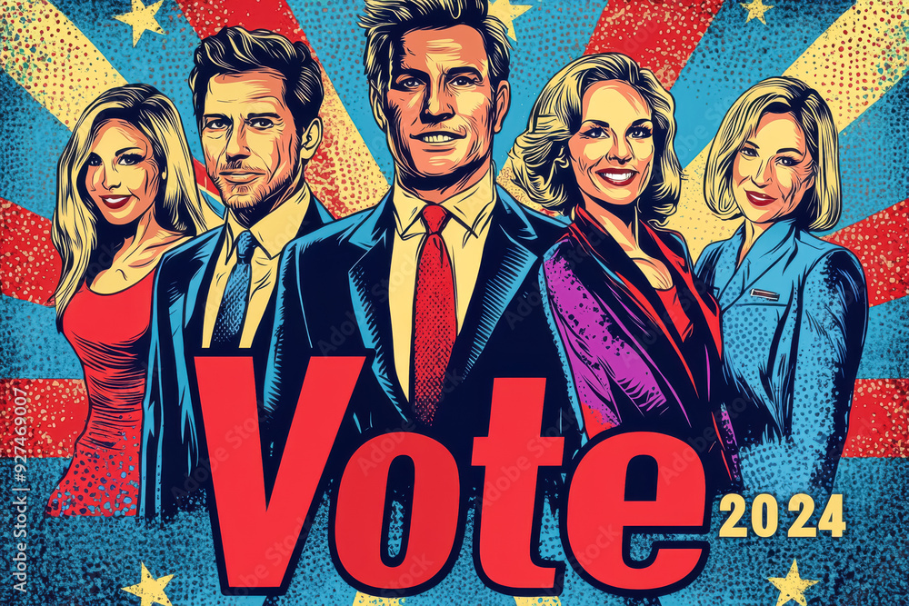 Retro-Style Political Figures for 2024 Election. A vibrant and dynamic ...