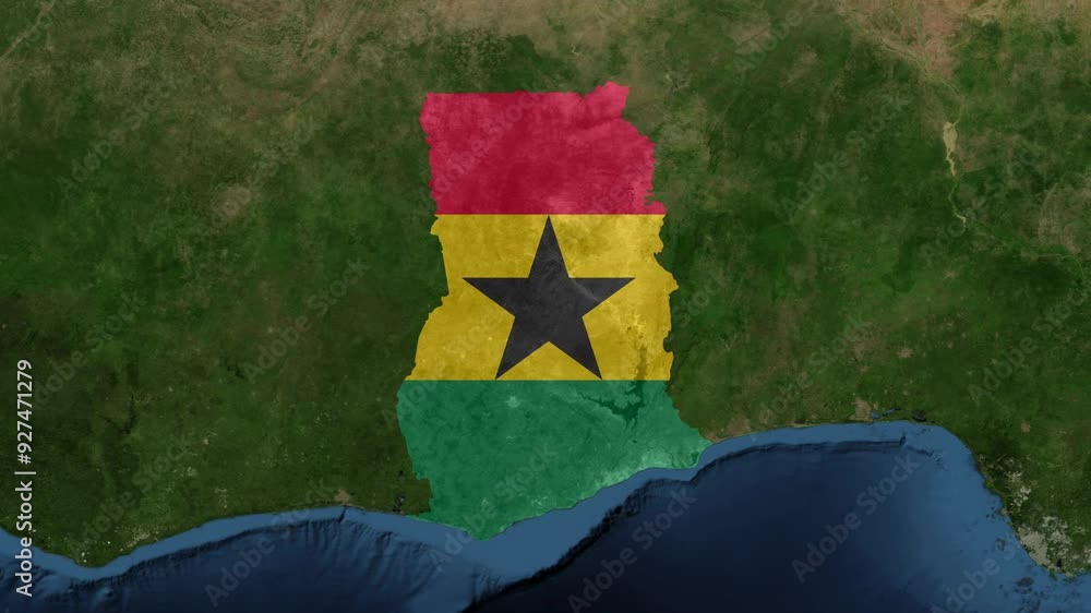 Zoom from Earth to Ghana. (Country Flag) World map province animation ...