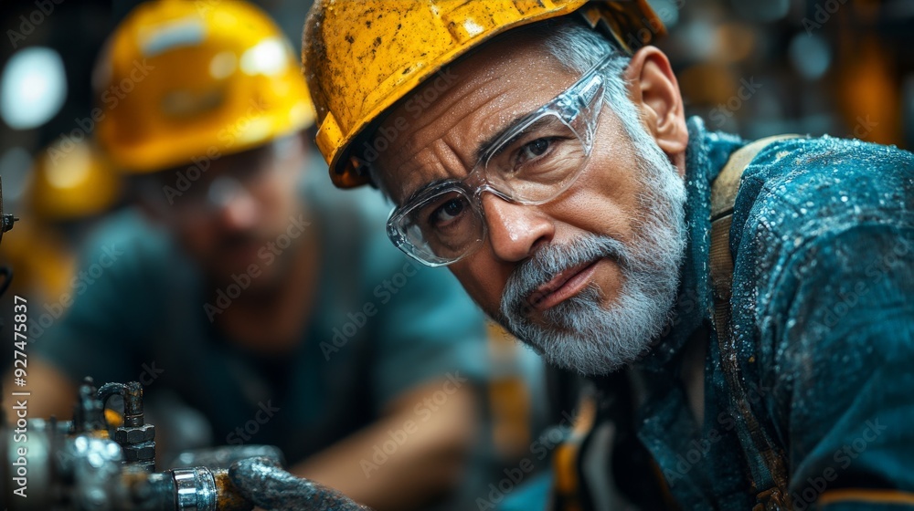 diverse group of plumbers, including older adults and young apprentices ...