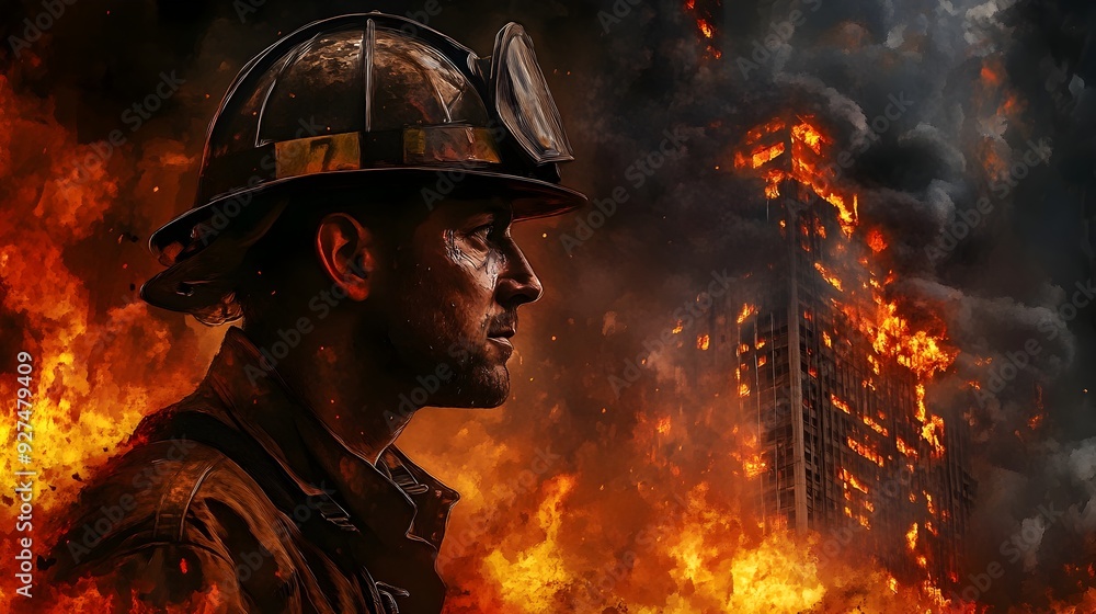 Brave Firefighter Battling Intense Fire in Burning High Rise Building ...
