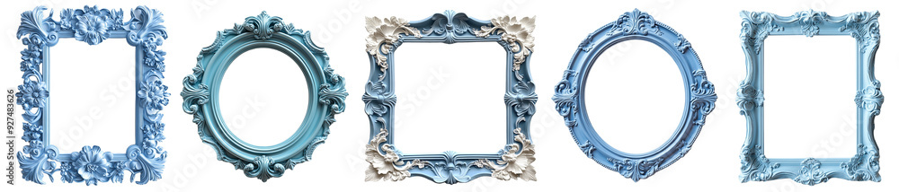 Assorted blue ornate picture frames vintage wall decor transparent ...