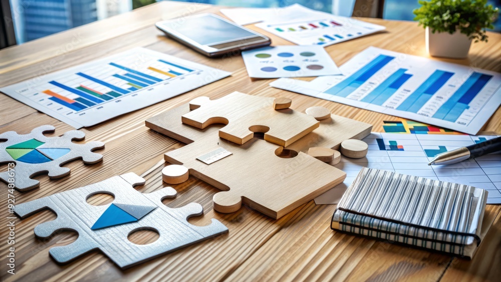 Business strategy concept featuring a puzzle with missing pieces ...