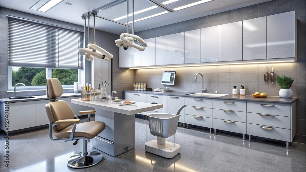 Clean and modern dental office background with orthodontic tools and ...