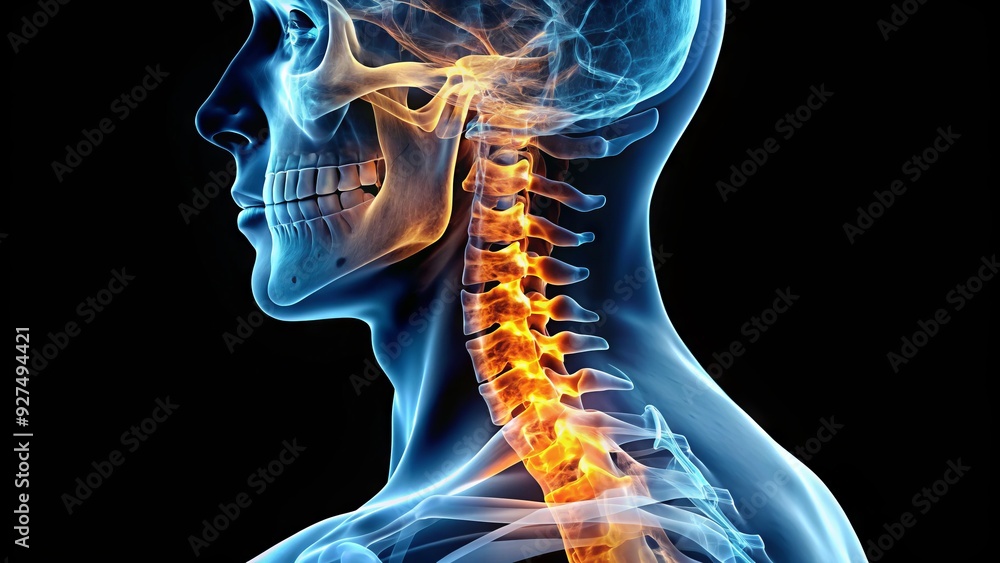 Close-up X-ray image of human neck bones, showcasing cervical spine ...