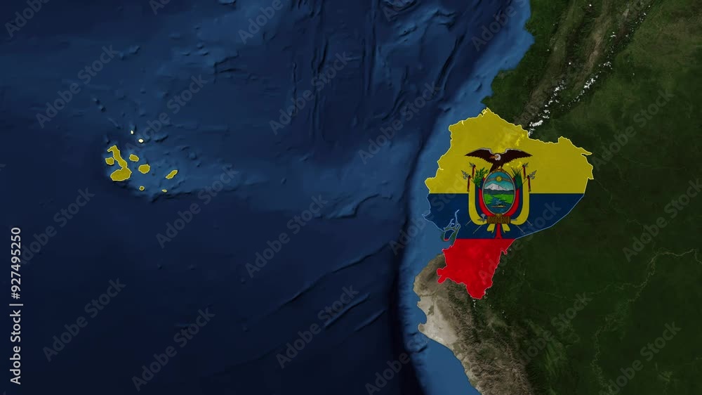 Zoom from Earth to full borders of Ecuador . (Country Flag) World map ...