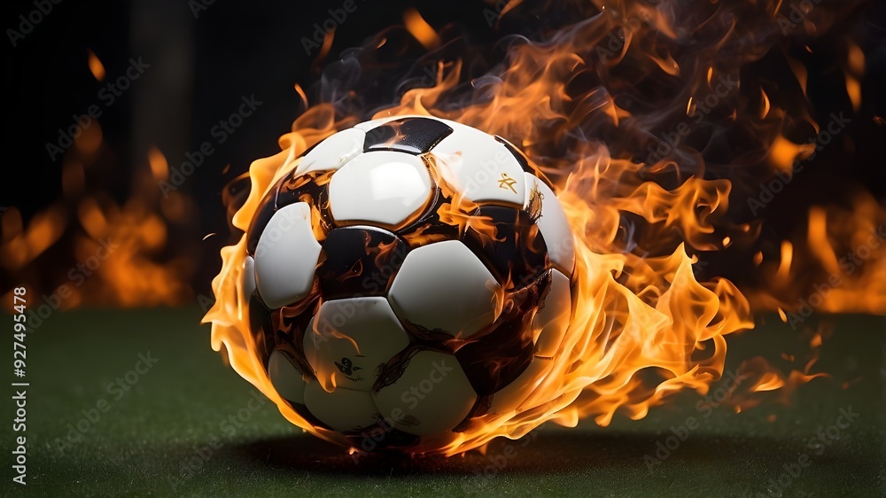 As the flames dance across the surface of the soccer ball, it becomes a ...