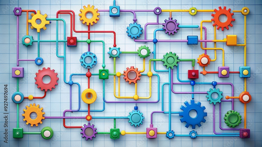 Colorful diagram illustrating complex system modeling, with ...