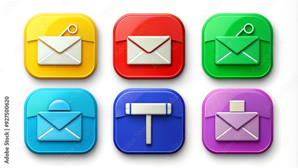 Colorful mailbox icons, including email, letter, and package symbols ...