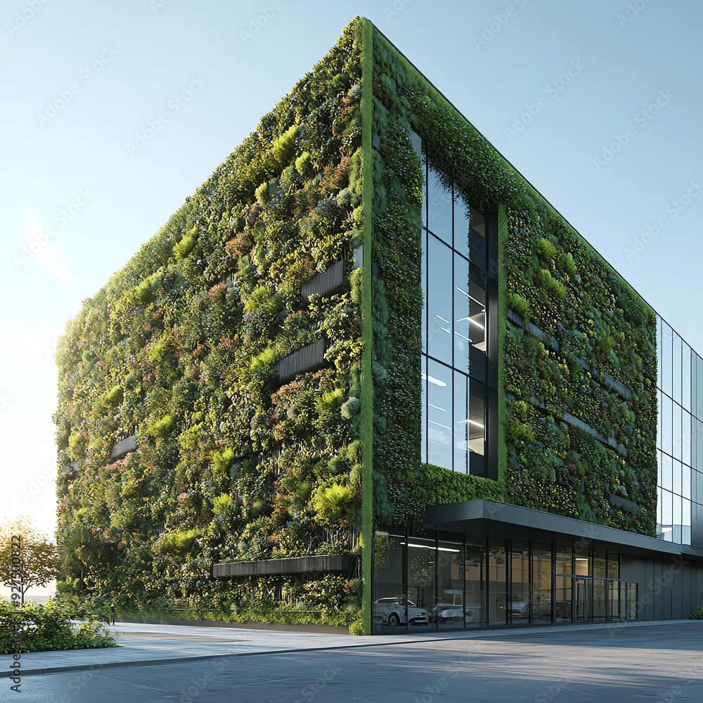 Conceptual design of a contemporary factory with a green exterior ...